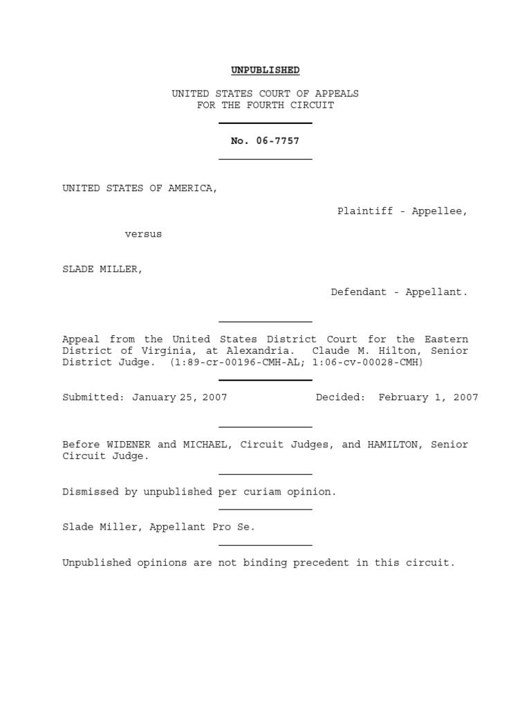 United States v. Miller, 4th Cir. (2007) | PDF