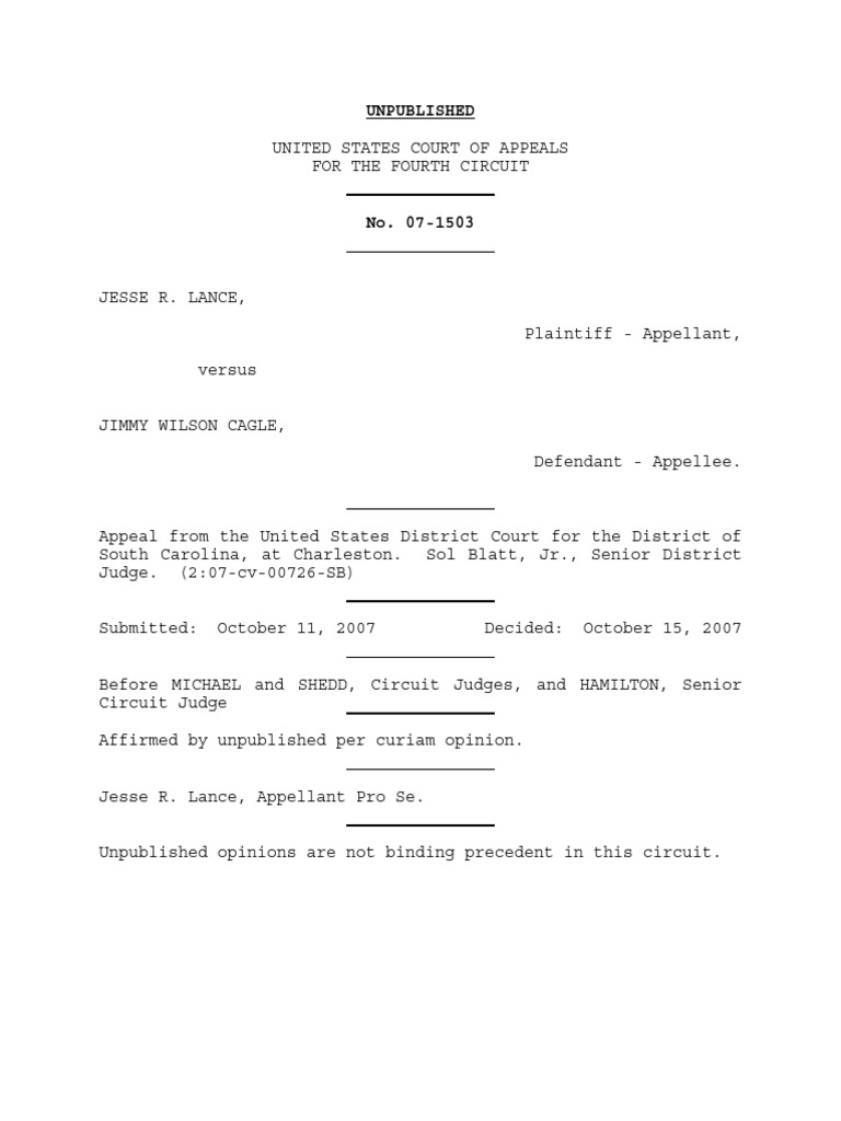 Lance v. Cagle, 4th Cir. (2007) | PDF