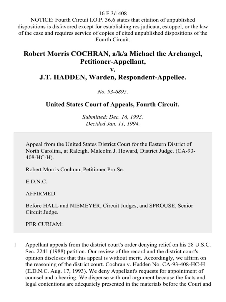 Legal Appeal Outcome: Cochran v. Hadden | PDF | Law