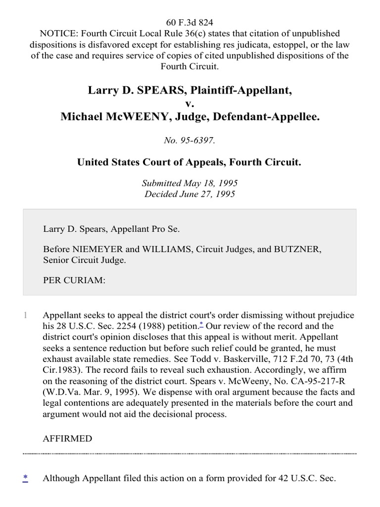 Spears v. McWeeny: Appeal Dismissed | PDF