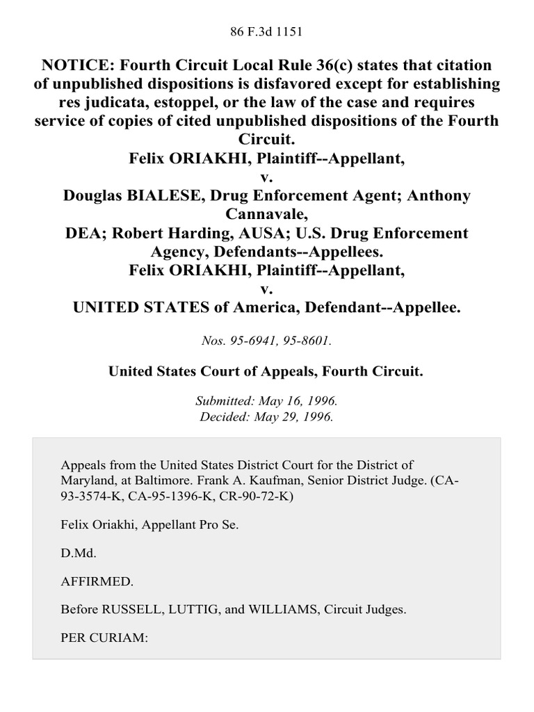 Oriakhi v. DEA: Appeal Affirmed | PDF