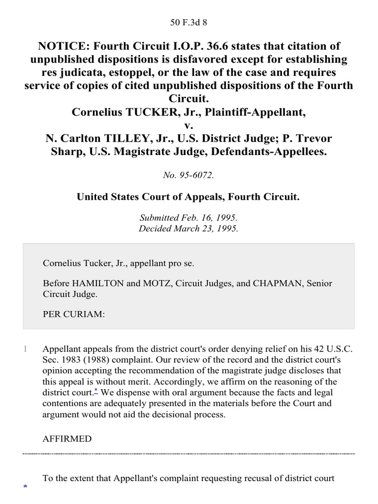 Cornelius Tucker, Jr. v. N. Carlton Tilley, JR., U.S. District Judge P ...