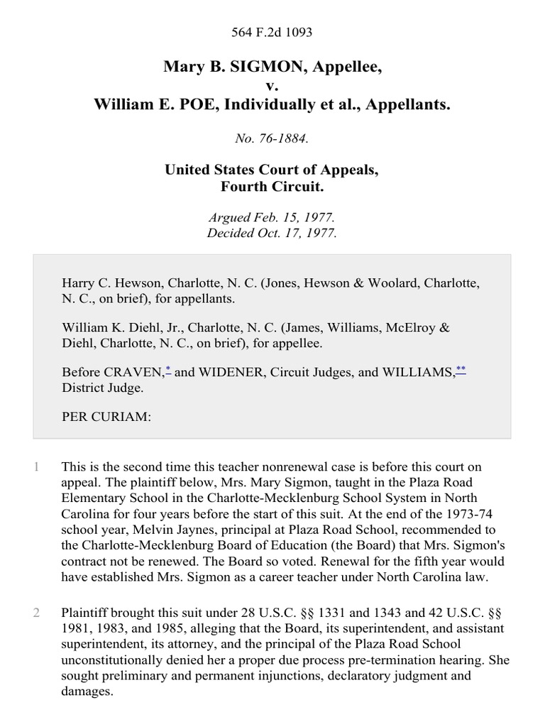 Mary B. Sigmon v. William E. Poe, Individually, 564 F.2d 1093, 4th Cir ...