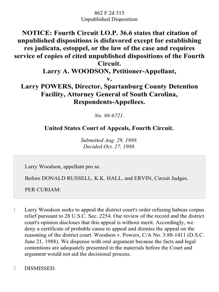 Larry A. Woodson v. Larry Powers, Director, Spartanburg County ...