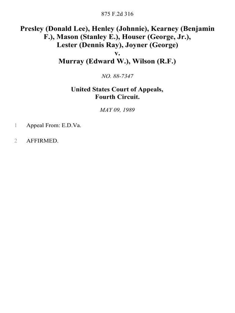 Presley (Donald Lee), Henley (Johnnie), Kearney (Benjamin F.), Mason (Stanley E.), Houser ...