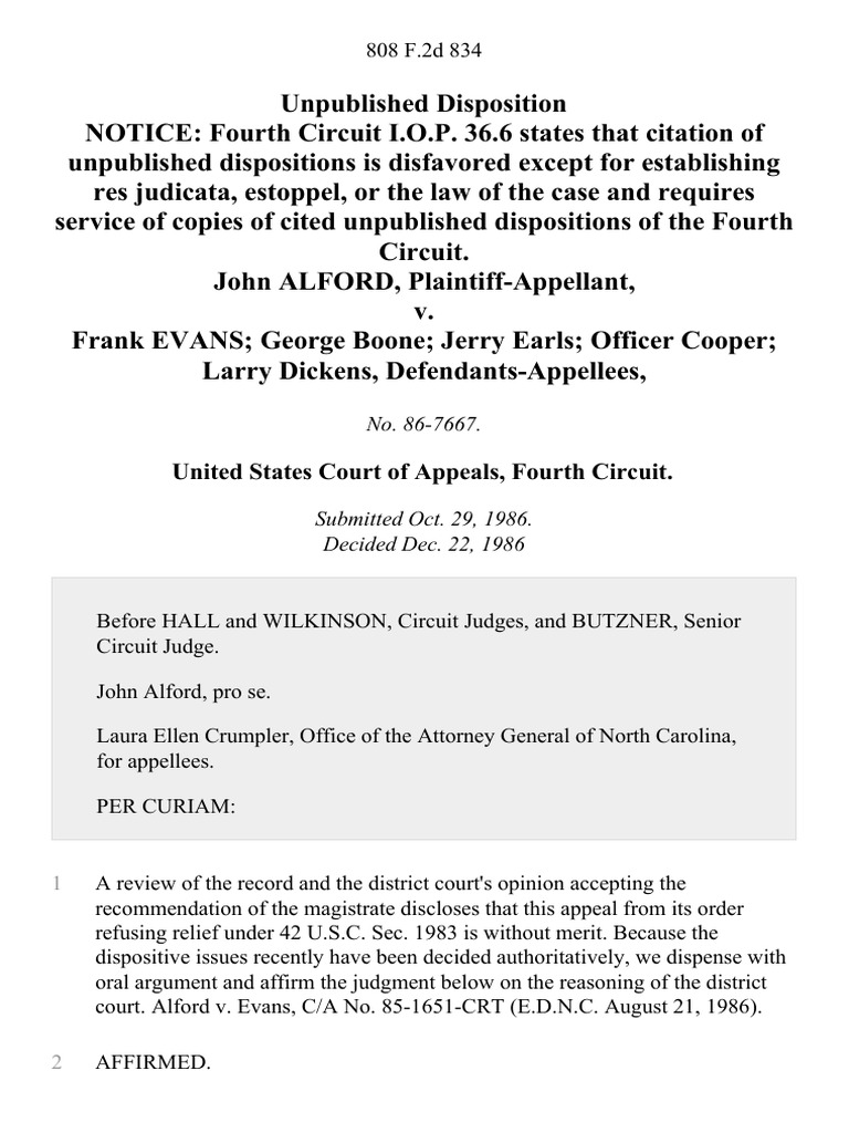 John Alford v. Frank Evans George Boone Jerry Earls Officer Cooper ...