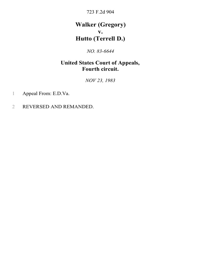 Walker (Gregory) v. Hutto (Terrell D.), 723 F.2d 904, 4th Cir. (1983) | PDF