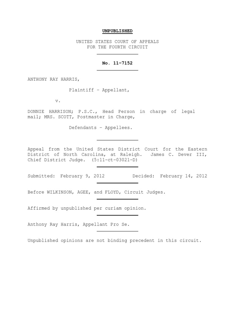 Anthony Harris v. Donnie Harrison, 4th Cir. (2012) | PDF