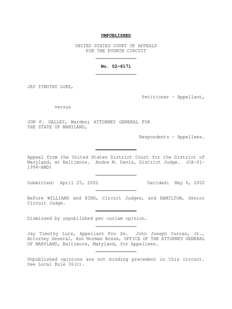 Fourth Circuit Dismisses Lurz Appeal | PDF