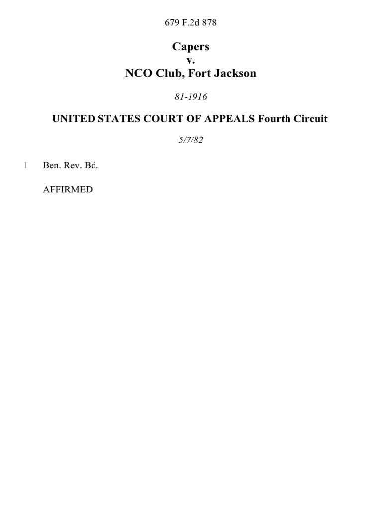 Capers v. Nco Club, Fort Jackson, 679 F.2d 878, 4th Cir. (1982) | PDF