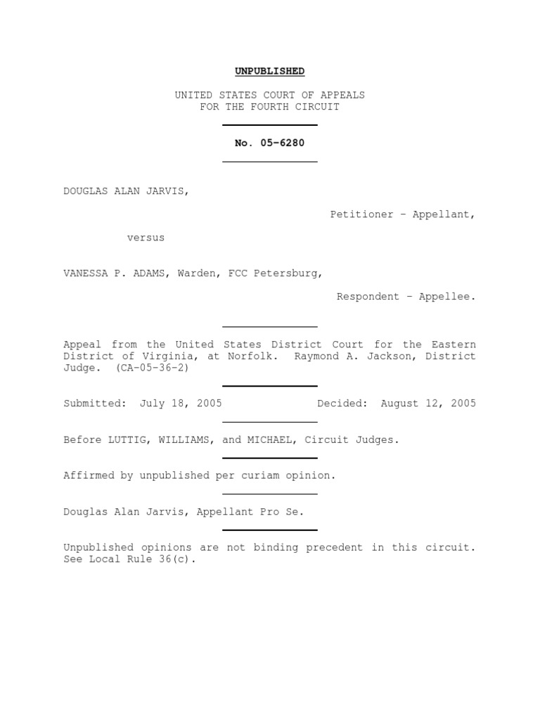 Jarvis v. Adams Appeal Decision Summary | PDF