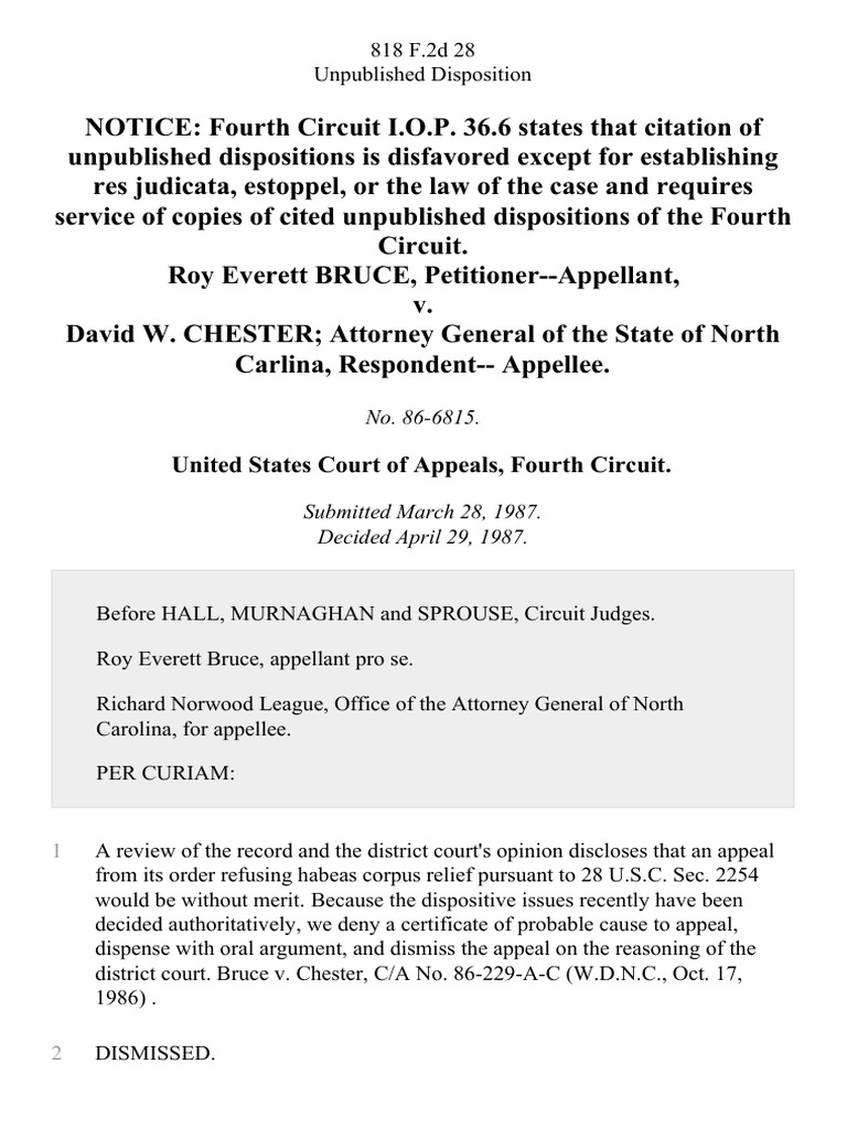 Roy Everett Bruce v. David W. Chester Attorney General of The State of ...