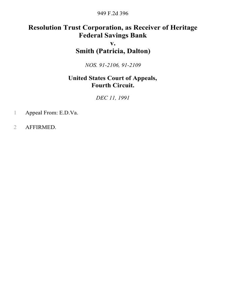 Resolution Trust Corporation, As Receiver of Heritage Federal Savings ...