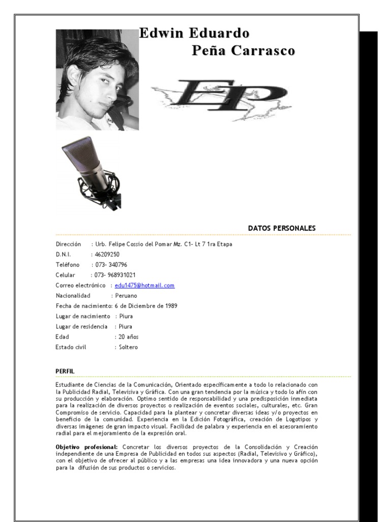 Curriculum Vitae (Edwin Peña) | PDF | Publicidad | Perú