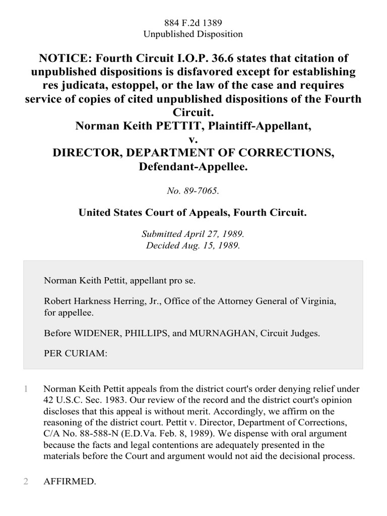 Pettit v. Director, Dept. of Corrections Appeal | PDF
