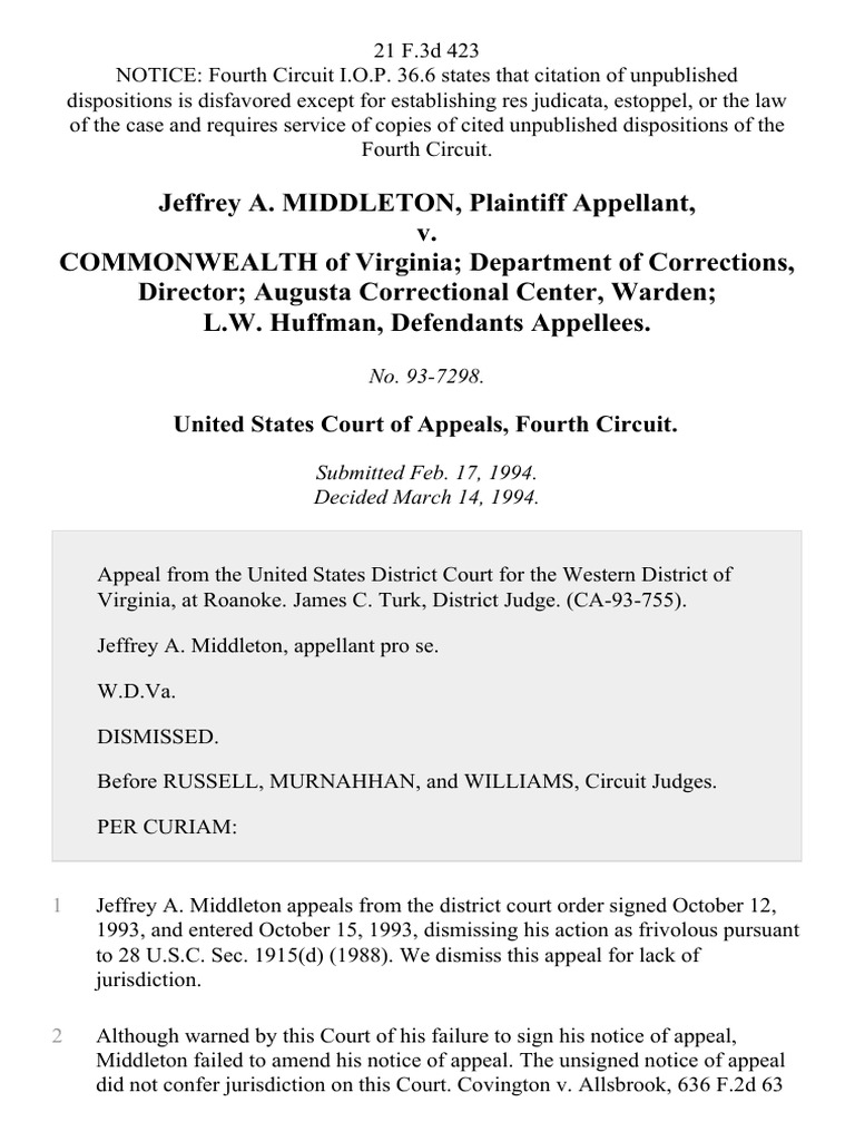 Jeffrey A. Middleton v. Commonwealth of Virginia Department of ...