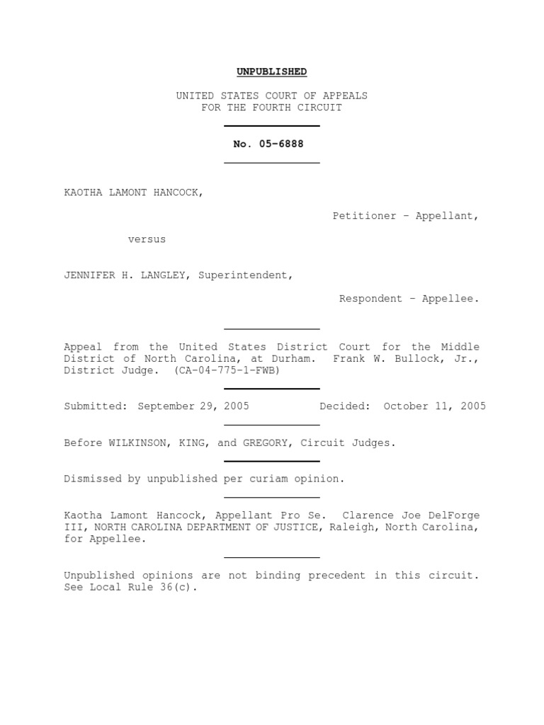 Appeal Dismissal: Hancock v. Langley | PDF | Social Science | Law