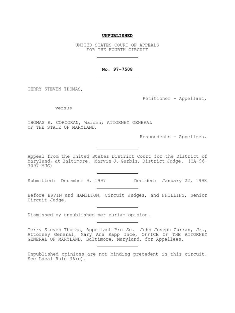 Thomas v. Corcoran Appeal Dismissed | PDF | Politics | Law