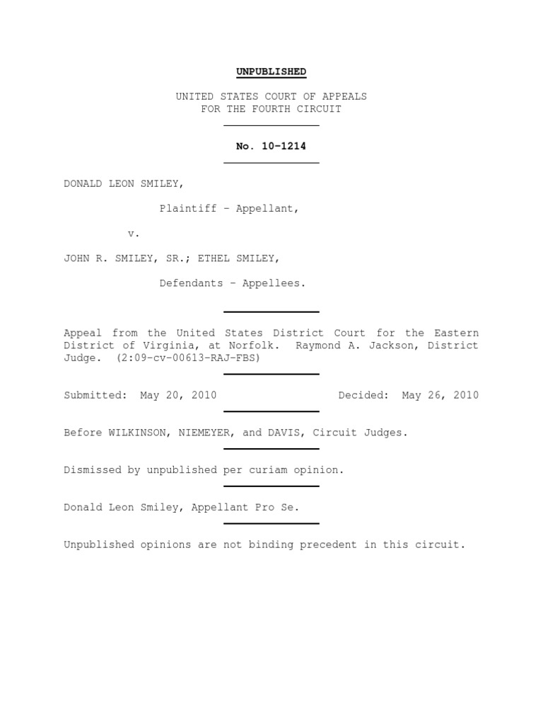 Smiley v. Smiley, 4th Cir. (2010) | PDF | Politics | Law