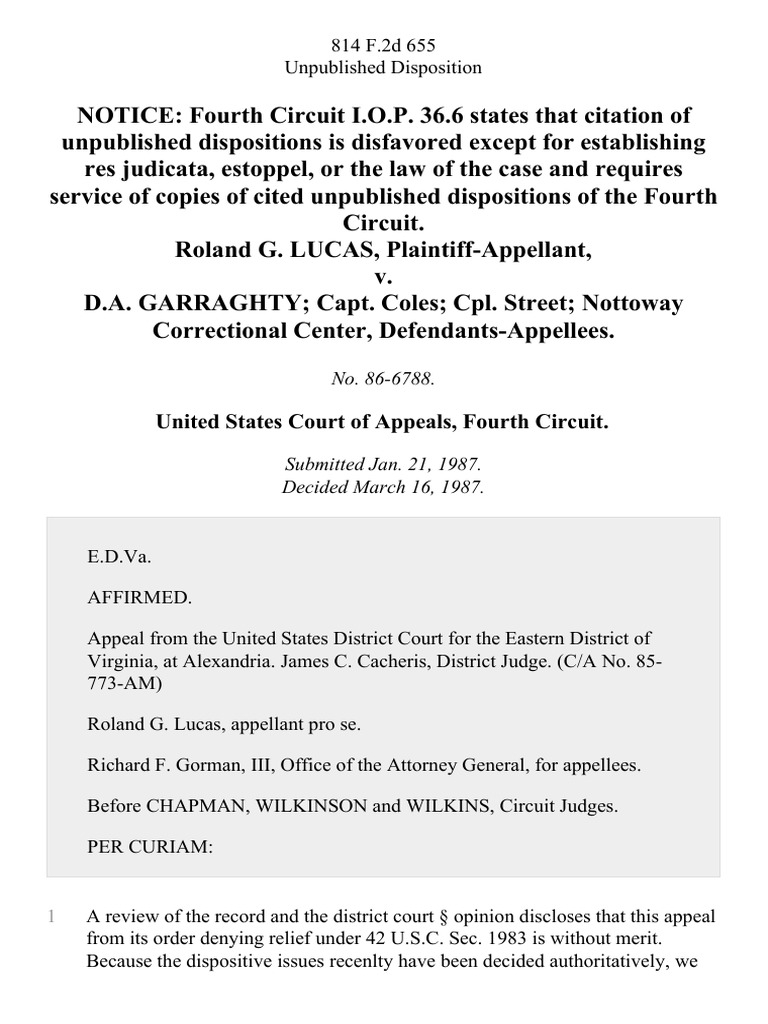 Roland G. Lucas v. D.A. Garraghty Capt. Coles Cpl. Street Nottoway ...