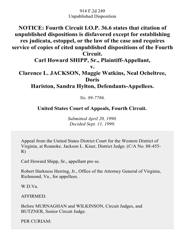 Carl Howard Shipp, Sr. v. Clarence L. Jackson, Maggie Watkins, Neal ...