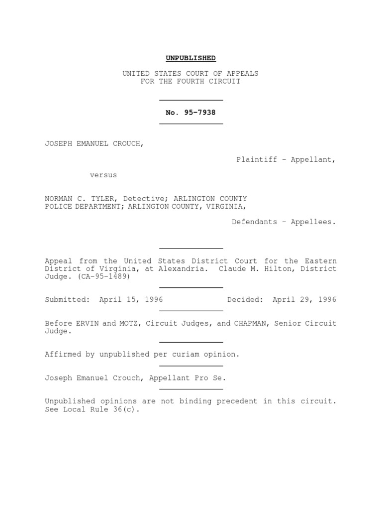 Crouch v. Tyler, 4th Cir. (1996) | PDF | Social Science | Law