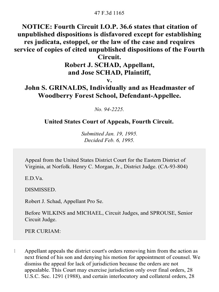 Robert J. Schad, and Jose Schad v. John S. Grinalds, Individually and ...