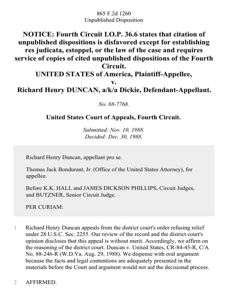 Appeal Affirmed: Duncan v. USA Case | PDF