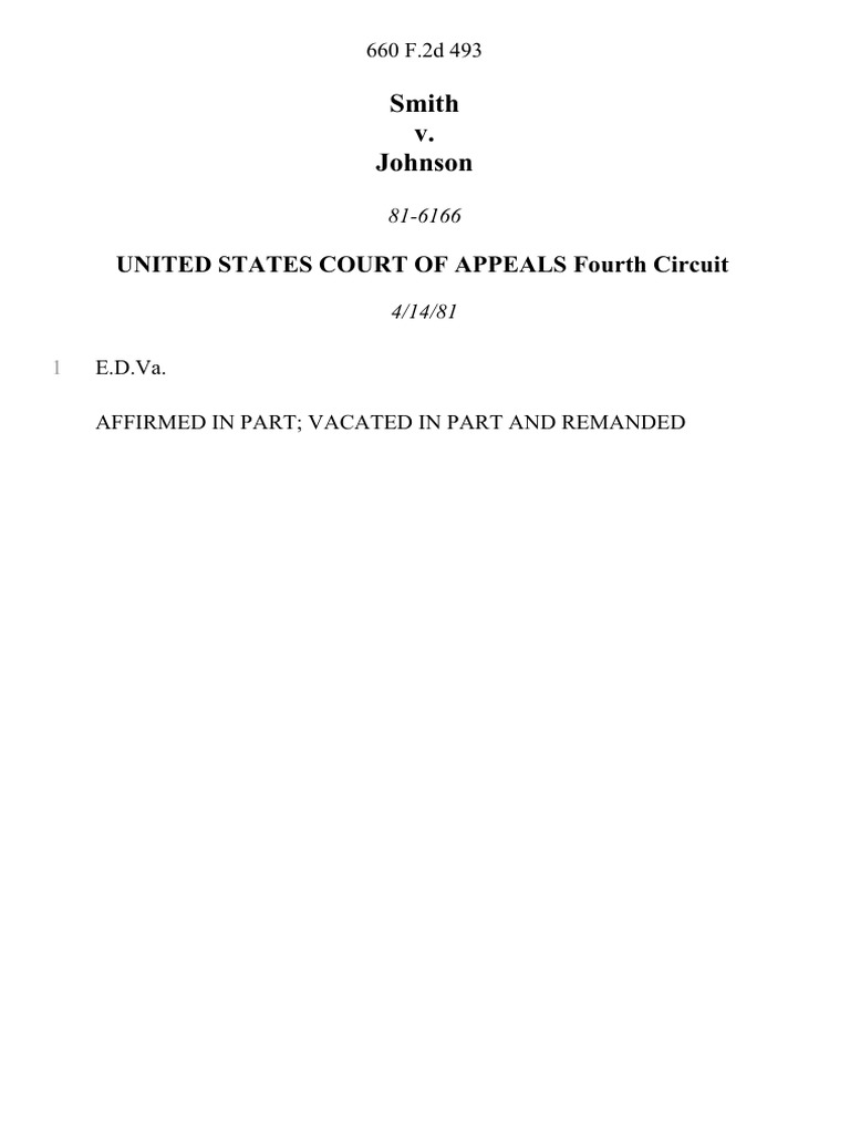 Smith v. Johnson, 660 F.2d 493, 4th Cir. (1981) | PDF | Supreme Court ...