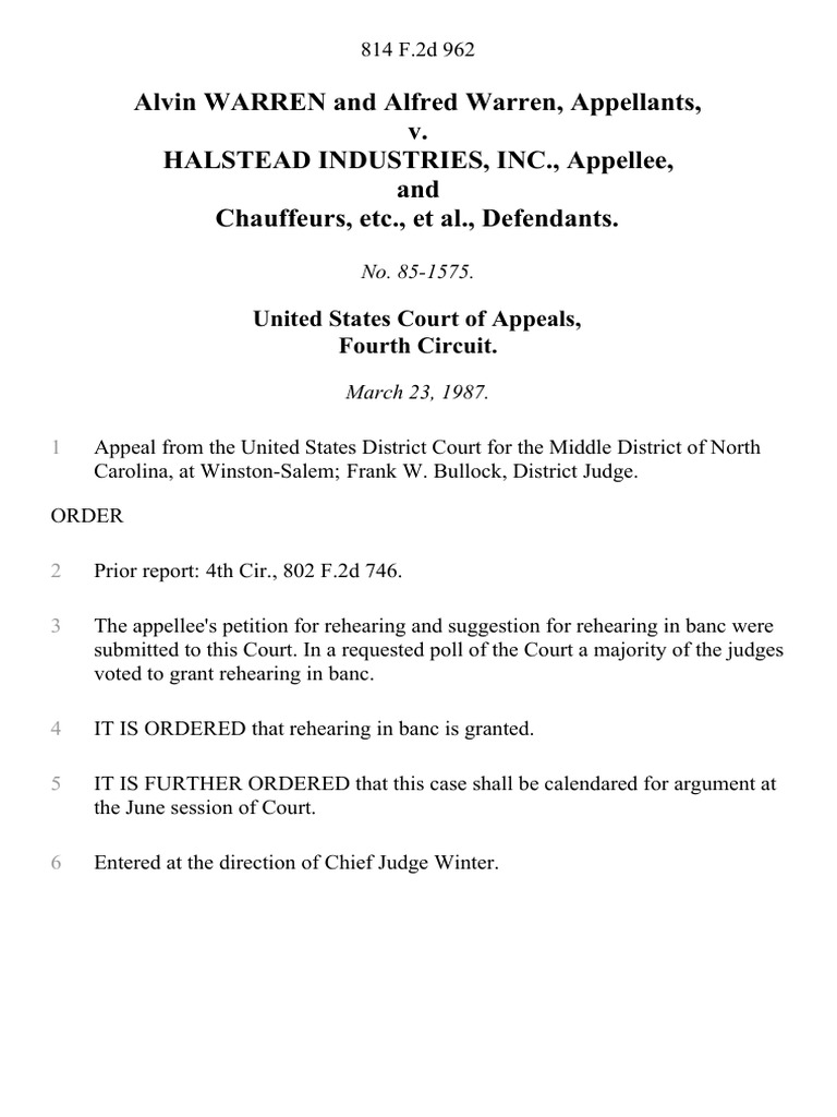 Alvin Warren and Alfred Warren v. Halstead Industries, Inc., and ...