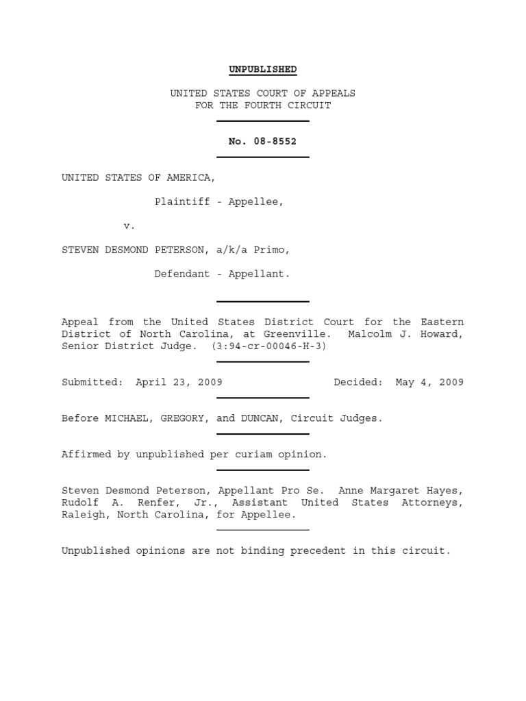 United States v. Peterson, 4th Cir. (2009) | PDF | Politics | Social ...