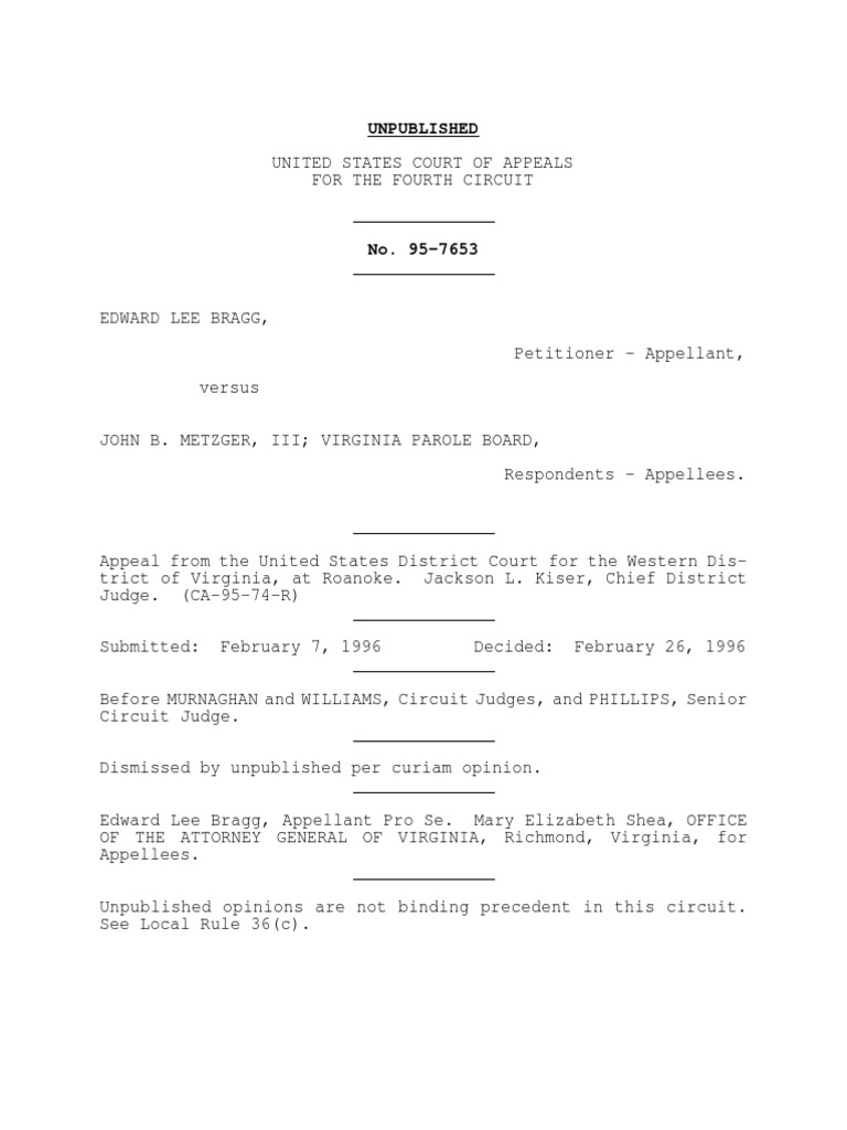 Bragg v. Metzger, 4th Cir. (1996) | PDF