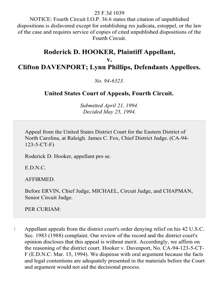 Roderick D. Hooker v. Clifton Davenport Lynn Phillips, 25 F.3d 1039 ...