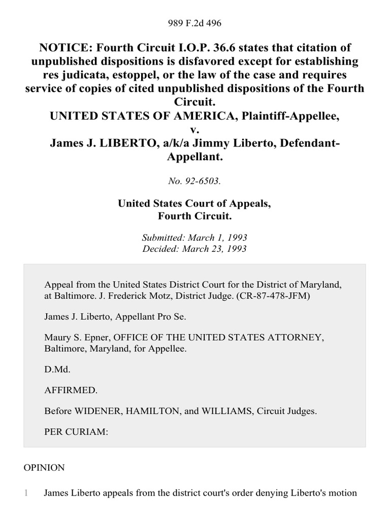 United States v. James J. Liberto, A/K/A Jimmy Liberto, 989 F.2d 496 ...