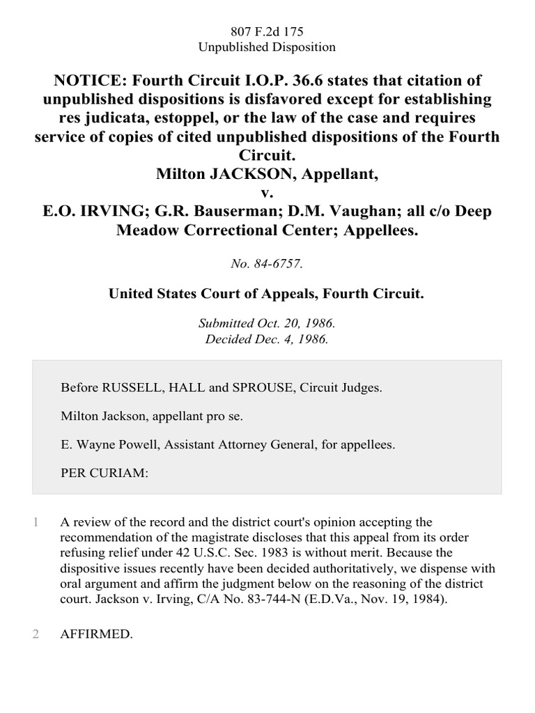 Jackson v. Irving Appeal Affirmed | PDF