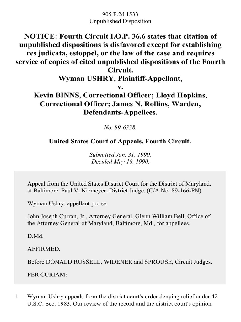Wyman Ushry v. Kevin Binns, Correctional Officer Lloyd Hopkins ...