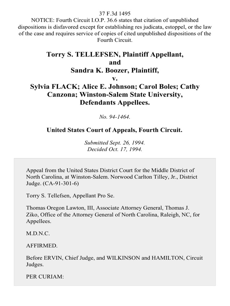 Torry S. Tellefsen, and Sandra K. Boozer v. Sylvia Flack Alice E ...