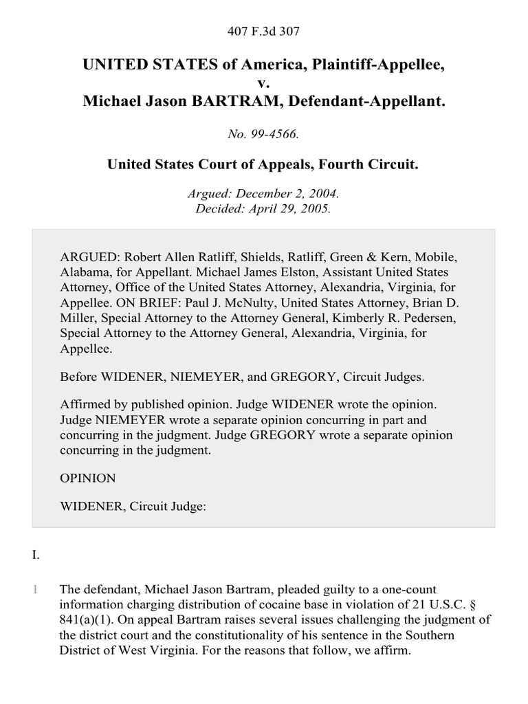 United States v. Michael Jason Bartram, 407 F.3d 307, 4th Cir. (2005 ...