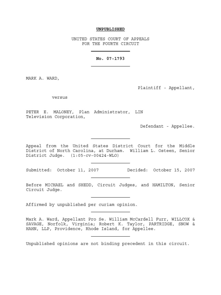 Ward v. Maloney, 4th Cir. (2007) | PDF | Politics | Social Science