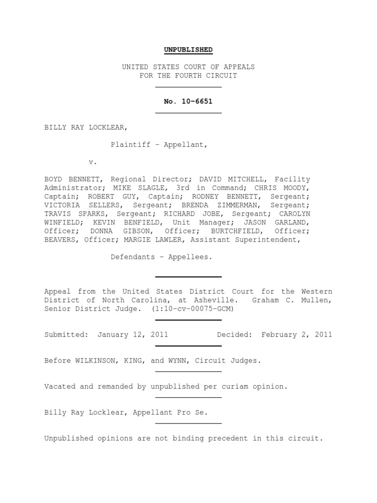 Locklear v. Bennett: Appeal Summary | PDF | Law