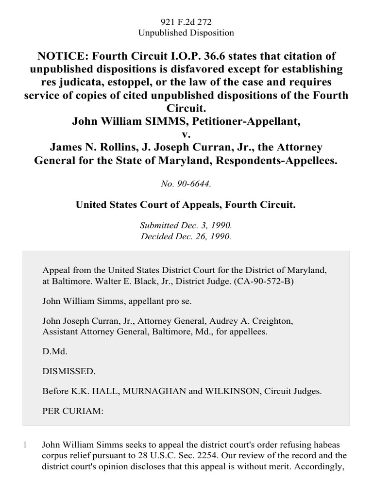 John William Simms v. James N. Rollins, J. Joseph Curran, JR., The ...