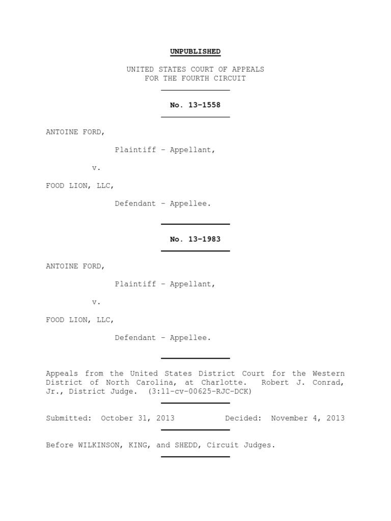 Antoine Ford v. Food Lion, LLC, 4th Cir. (2013) | PDF