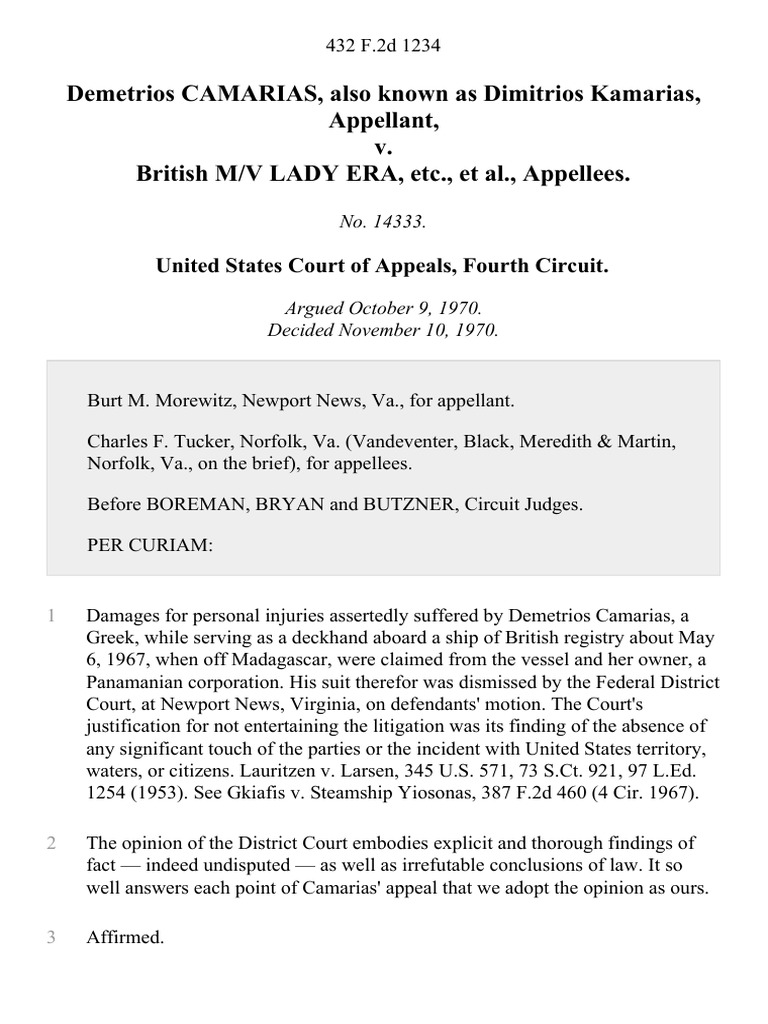 Demetrios Camarias, Also Known As Dimitrios Kamarias v. British M/V ...