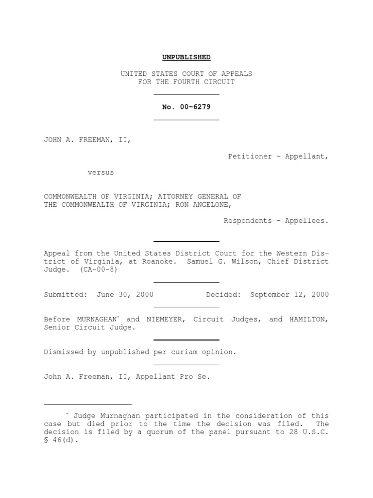 Freeman v. Commonwealth of VA, 4th Cir. (2000) | PDF