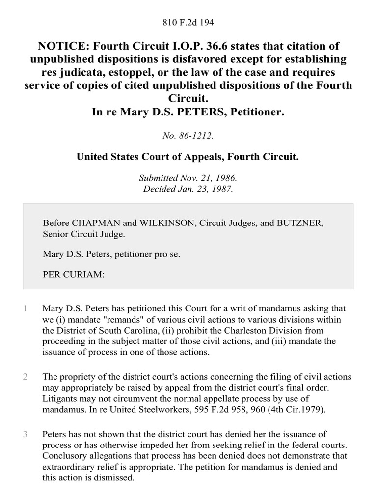 Mandamus Petition Denied in Peters Case | PDF | Law