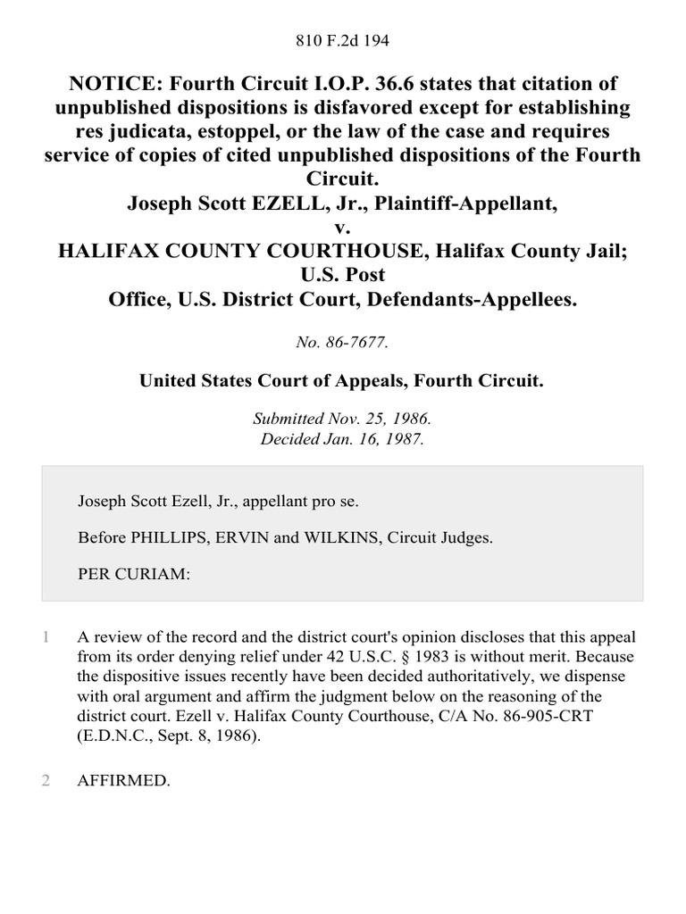 Joseph Scott Ezell, Jr. v. Halifax County Courthouse, Halifax County ... Joseph Scott Ezell, Jr. v. Halifax County Courthouse, Halifax County ...