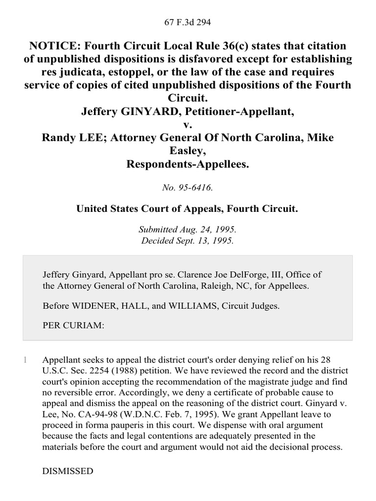 Jeffery Ginyard v. Randy Lee Attorney General of North Carolina, Mike ...