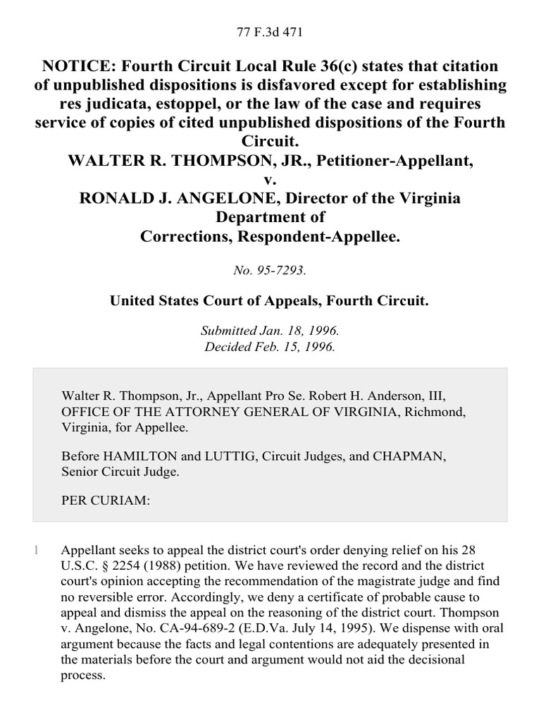 Walter R. Thompson, Jr. v. Ronald J. Angelone, Director of The Virginia ...