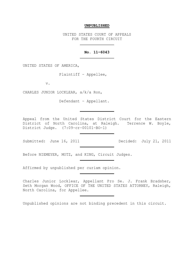 United States v. Charles Junior Locklear, 4th Cir. (2011) | PDF