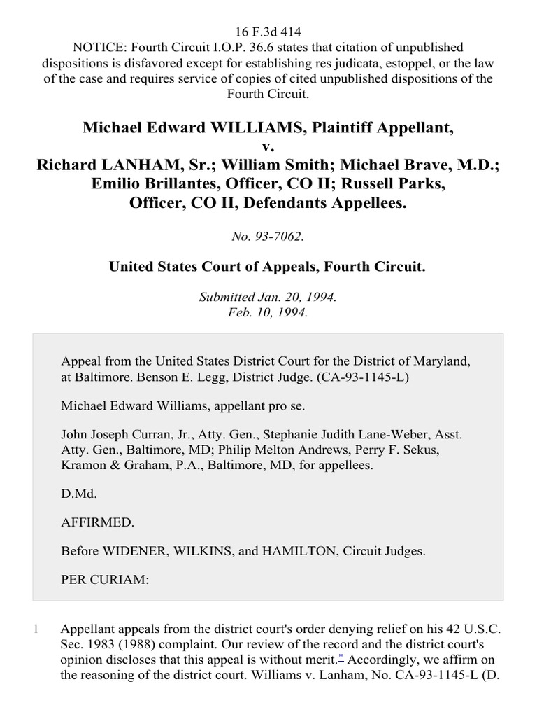 Michael Edward Williams v. Richard Lanham, Sr. William Smith Michael ...